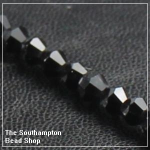 Chinese 6mm Bicone Crystals - Jet - www.thesouthamptonbeadshop.co.uk