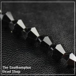 Chinese 6mm Bicone Crystals - Jet - www.thesouthamptonbeadshop.co.uk