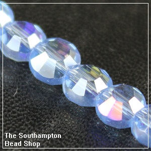 Chinese 6mm Coin Crystals - Sapphire AB - www.thesouthamptonbeadshop.co.uk