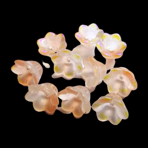 Pressed Glass Bell Flowers Pink AB Lustre - www.thesouthamptonbeadshop ...