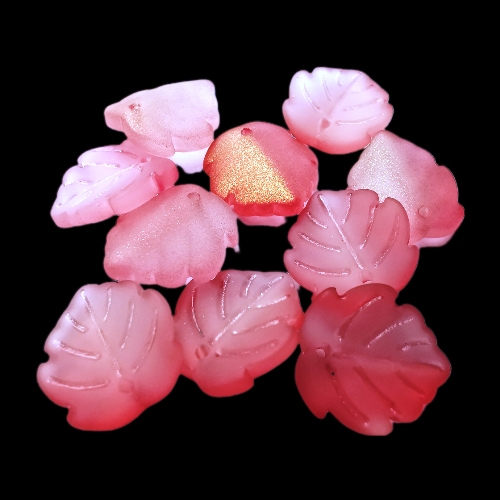 Pressed Glass Leaf Beads Rose Lustre - www.thesouthamptonbeadshop.co.uk