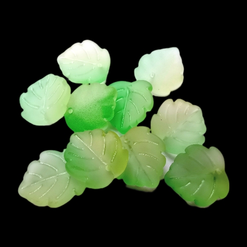 Pressed Glass Leaf Beads Variegated Green - www.thesouthamptonbeadshop ...