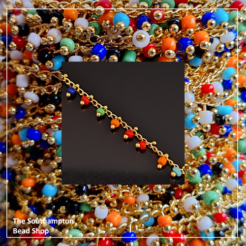 Gold Plated Rainbow Beaded Chain 50cm - www.thesouthamptonbeadshop.co.uk