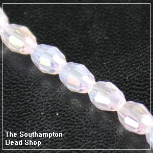 Chinese 6x4mm Rice Crystals - Pink AB - www.thesouthamptonbeadshop.co.uk